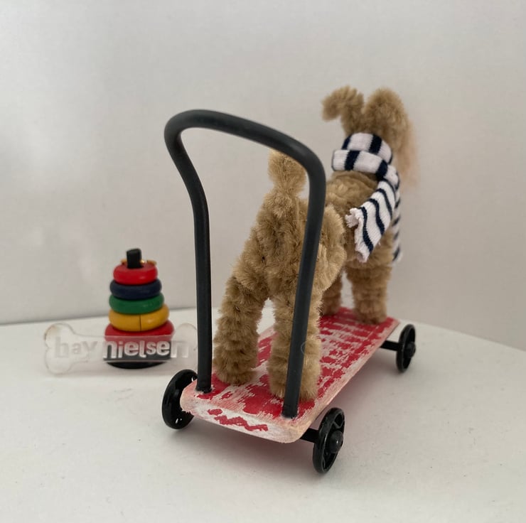 Miniature Handmade Dog on a Push Along Trolley. - Folksy