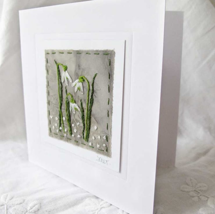 EMBROIDERED SNOWDROP ECO PRINT CARD - Folksy