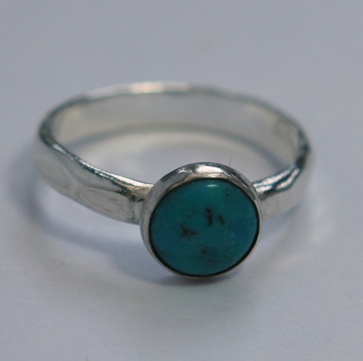Sterling Silver Faceted Ring with Turquoise Cab... - Folksy