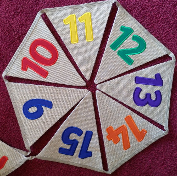 Numbers Bunting Hessian Embroidered - 0-10; 1-1... - Folksy