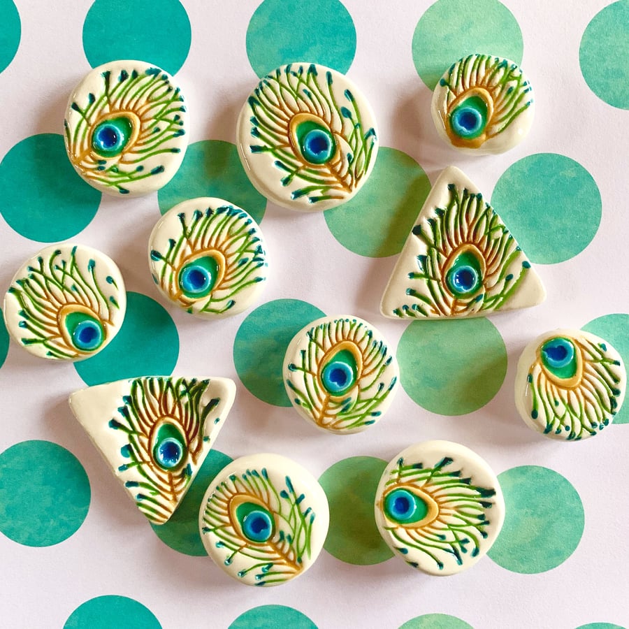 Handmade Peacock Feather Ceramic brooch, Hand M... - Folksy