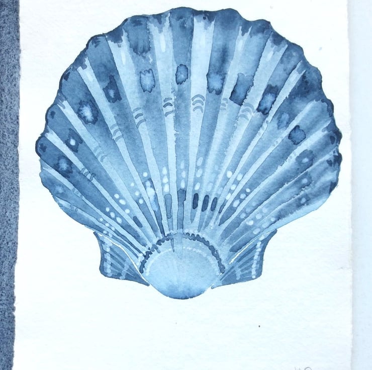 Sale Original scallop painting in blue and whit... - Folksy