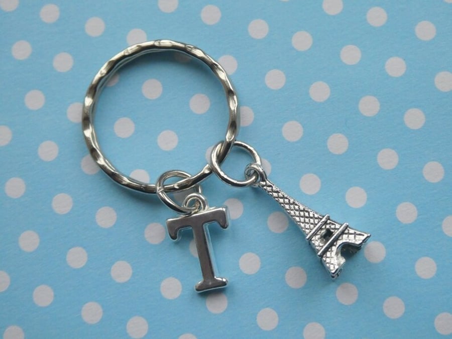 Silver Paris landmark keychain with initial - Folksy