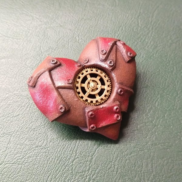 Heart Brooch or Magnet. Rust patina effect with... - Folksy