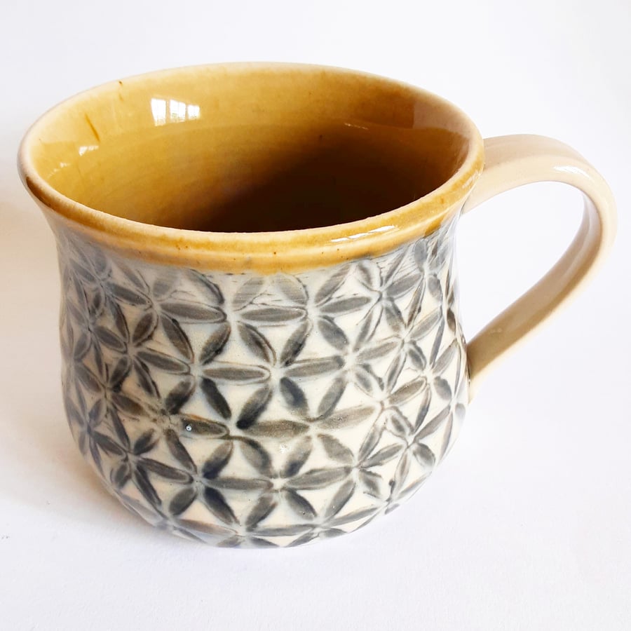 Wide Grey Mug - Hand Thrown Stoneware Ceramic Mug - Folksy