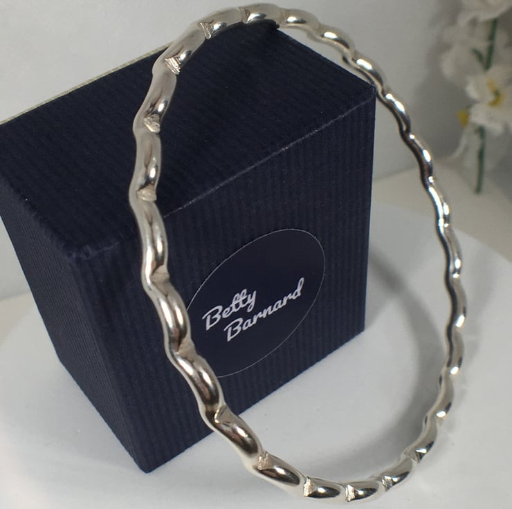 Wave Bangle - Sterling Silver - Hallmarked - Folksy