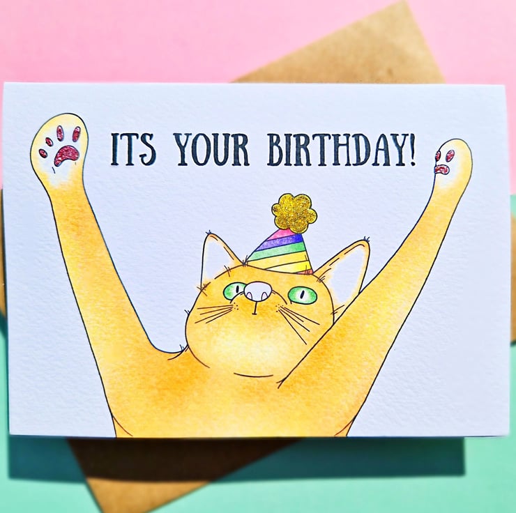Ginger Cat Birthday Card, Its Your Birthday! - Folksy