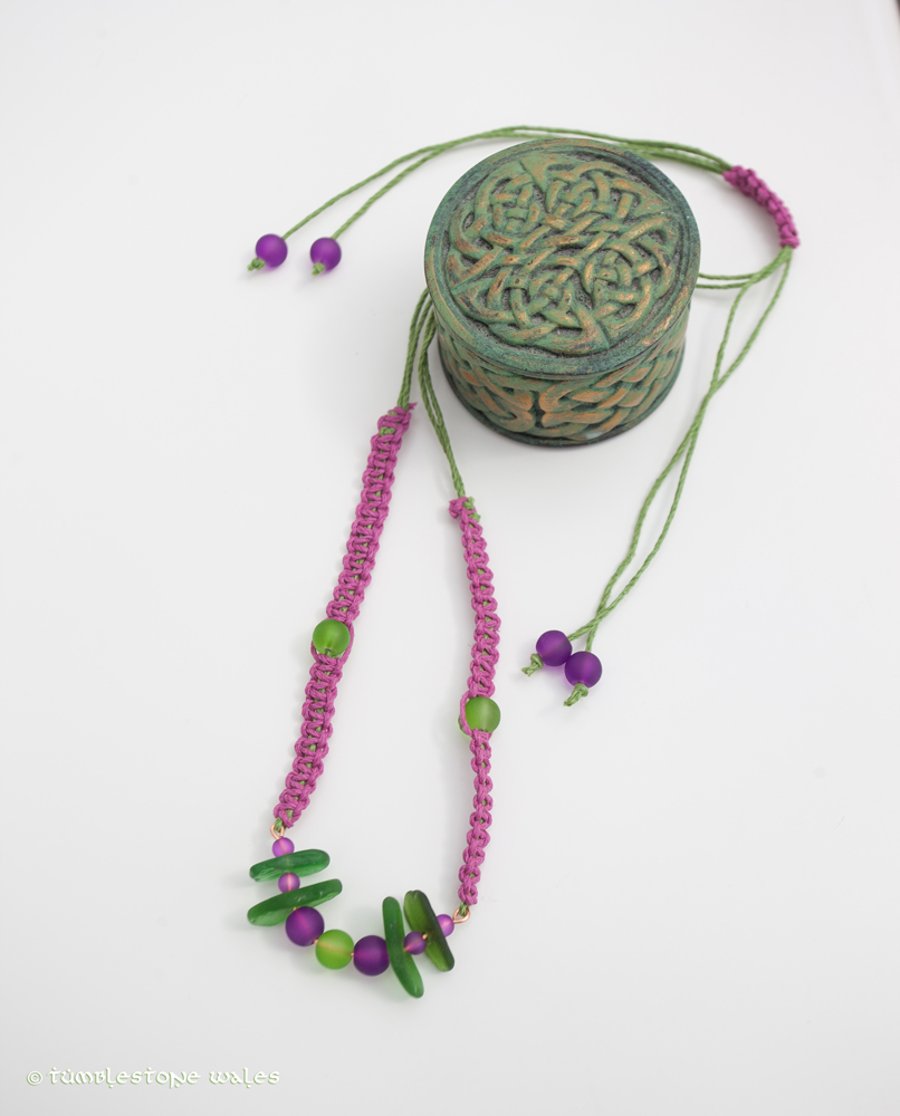 Welsh Sea Glass Macrame Necklace - Folksy