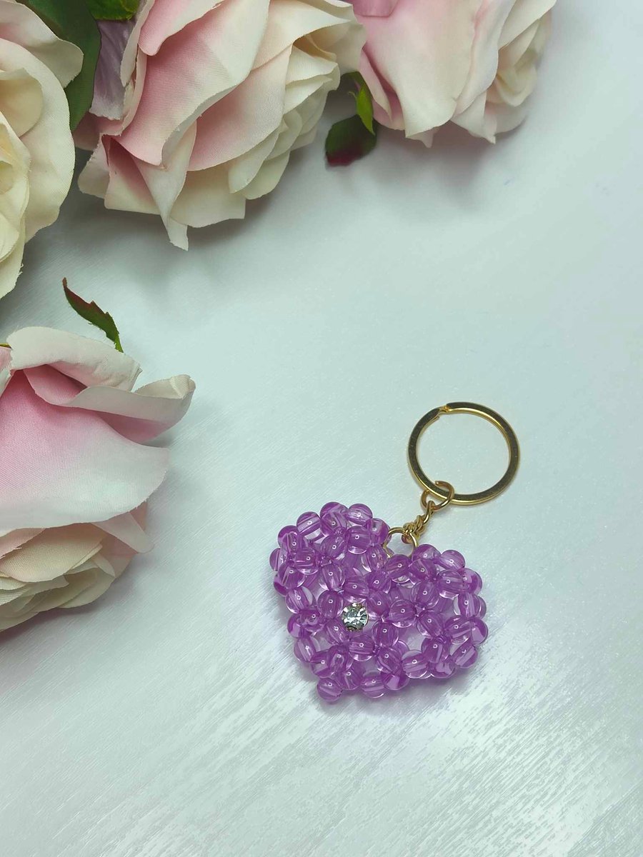 Heart shape beaded keyring - Folksy