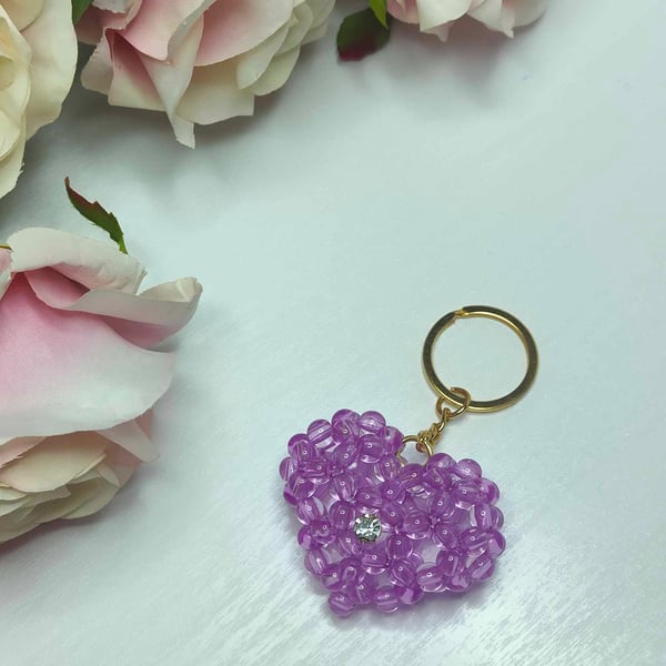 Heart shape beaded keyring - Folksy