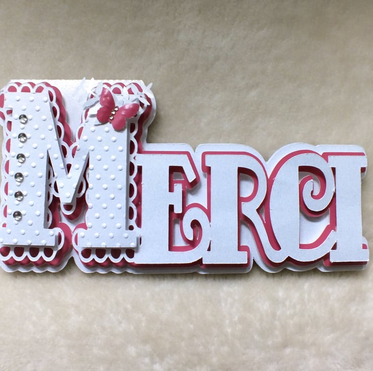 Luxury Handmade Thank you 'Merci' Word Card - Folksy