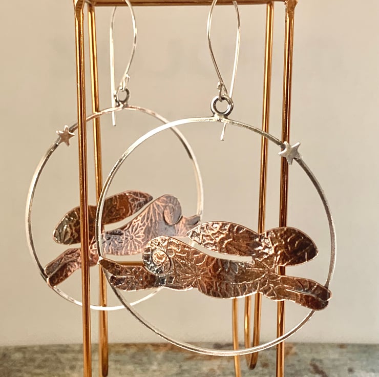Large Hoop Running Hare Earrings - Folksy