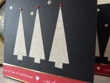 Pack of 4 Gold Christmas Tree Christmas cards - Folksy