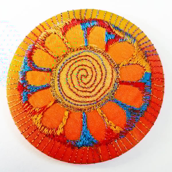 58mm Fabric Badge with Free Machine Embroidery ... - Folksy