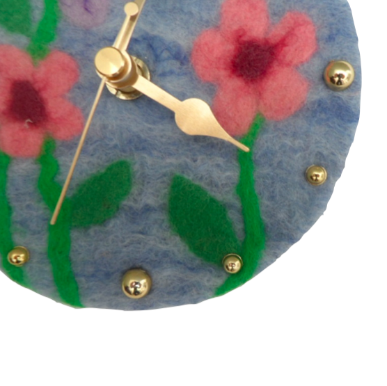 Small clock with felted face in floral design - Folksy