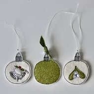 Three Wool Felt Christmas Baubles - Hanging Dec... - Folksy