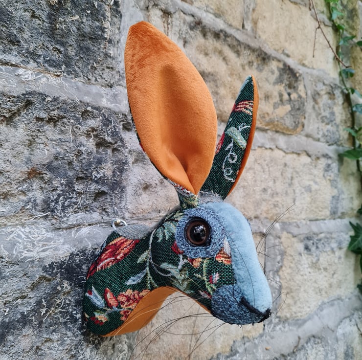 Faux hare head wall mount in beautiful bargewar... - Folksy