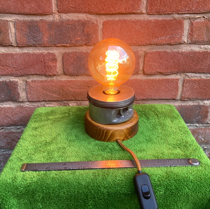 Decorative Table Lamp, Upcycled Motorcycle Piston - Folksy
