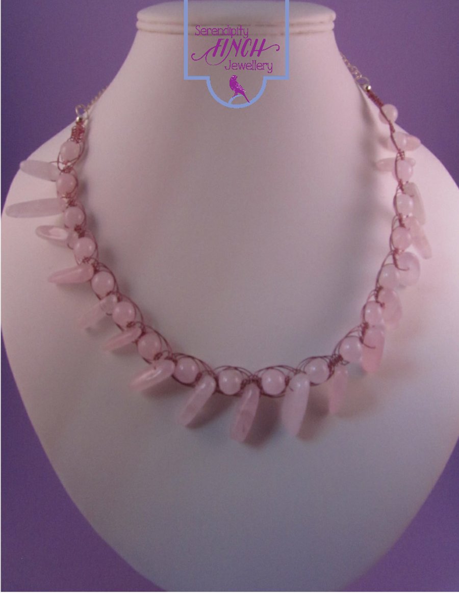 Pink Rose Quartz Macrame Necklace - Folksy