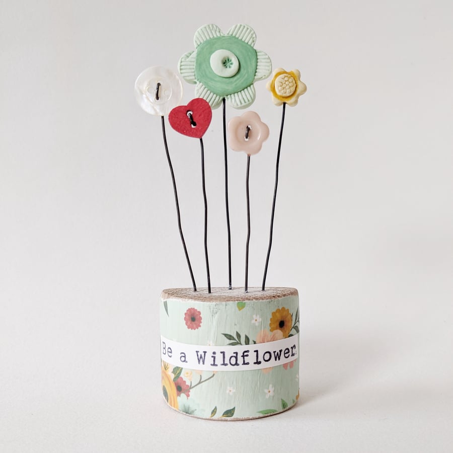 Clay and Button Flower Garden in a Floral Wood ... - Folksy