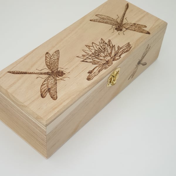 4 compartment decorated wooden box with pyrogra... - Folksy