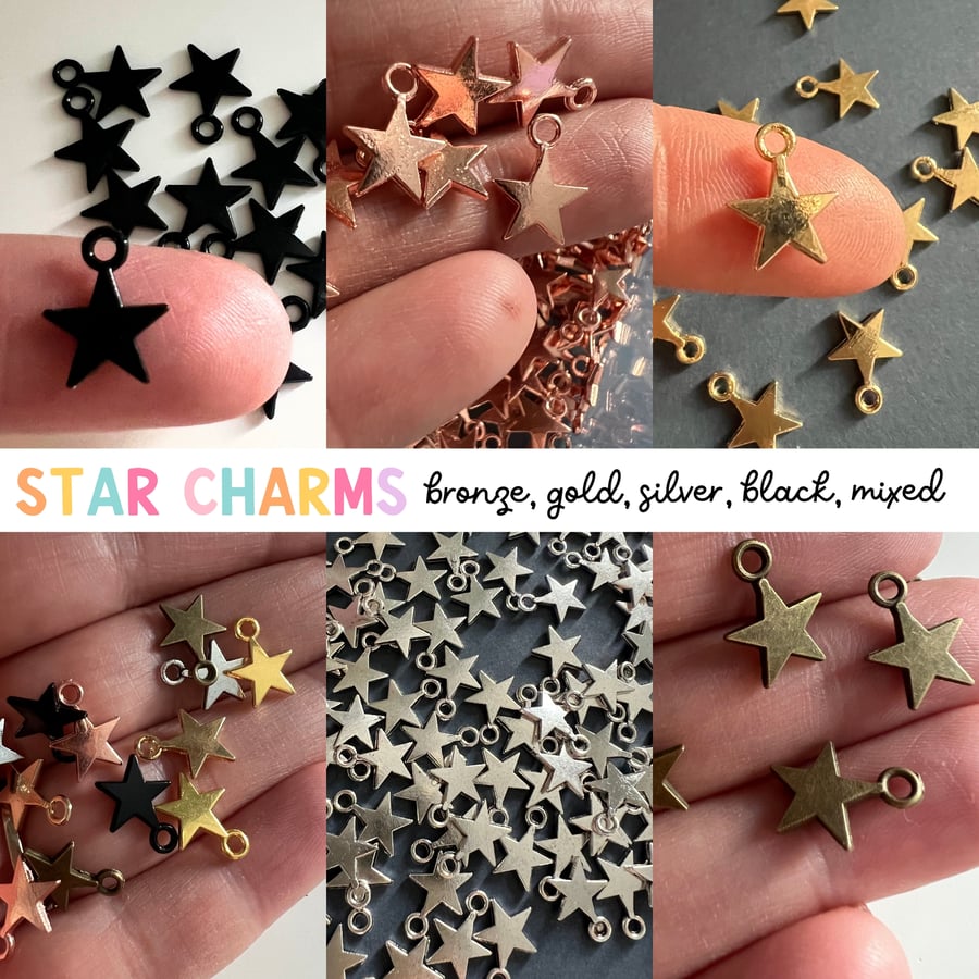 Tiny Star Charms Set - 12 Pieces in Black, Bron... - Folksy
