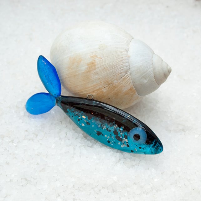 Fused Glass Blue Sparkly Fish Decoration - Folksy