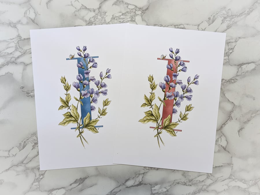 I is for Indigo, A4 print. A Blue or pink lette... - Folksy