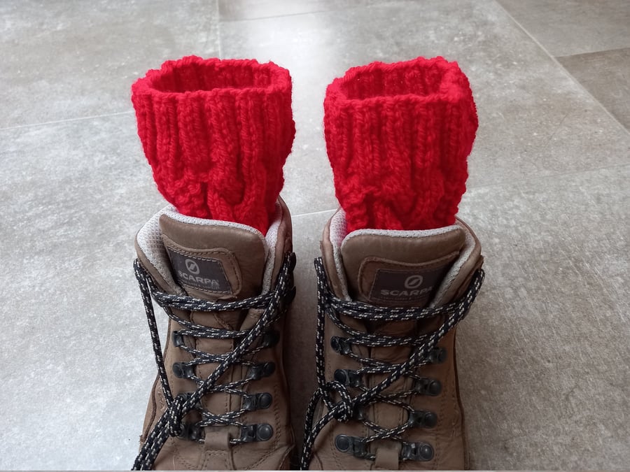 Bright Scarlet Red Boot Cuffs Hand Knitted in A... - Folksy