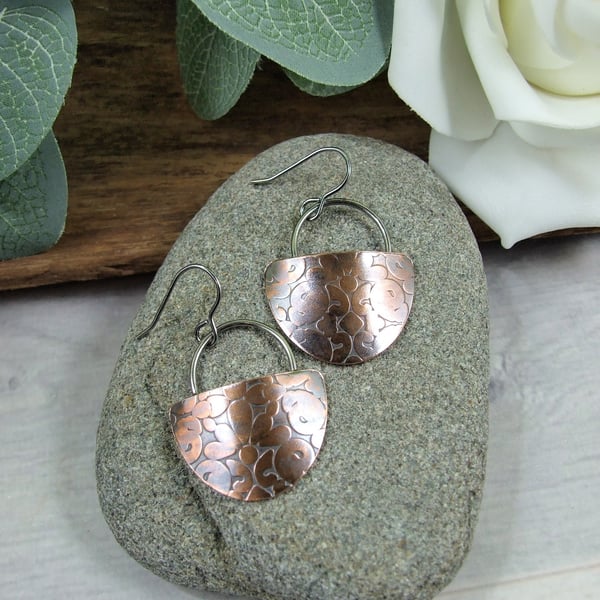 Earrings, Sterling Silver and Textured Copper H... - Folksy