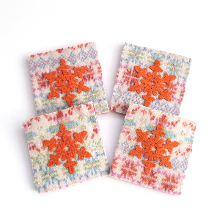 Snowflakes - felted wool coasters made out recy... - Folksy