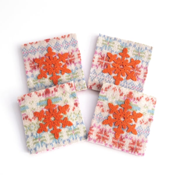 Snowflakes - felted wool coasters made out recy... - Folksy
