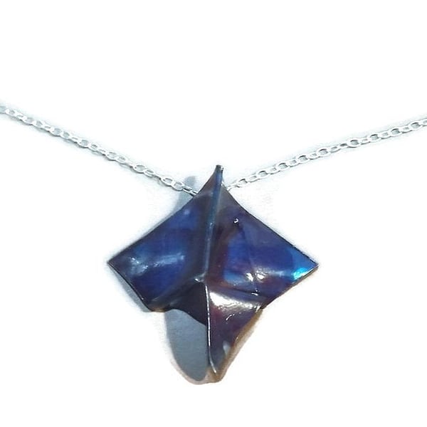 fold formed copper, blue square pendant - Folksy