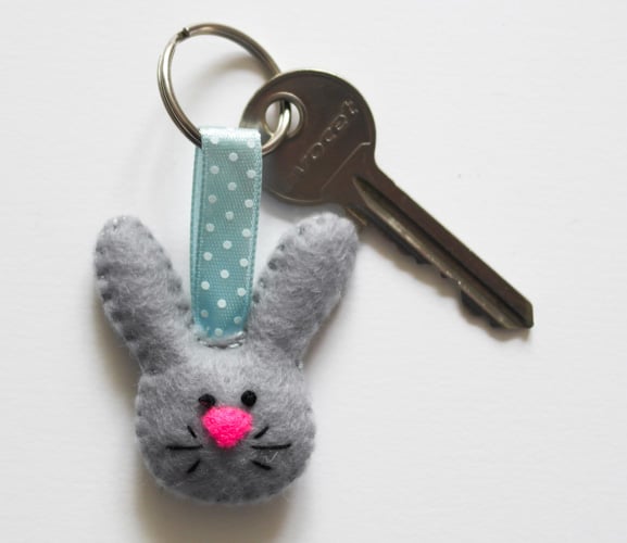 Grey felt rabbit keyring-Birthday gift for a ra... - Folksy