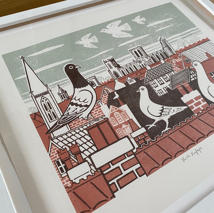 York Rooftops Linocut print - Folksy