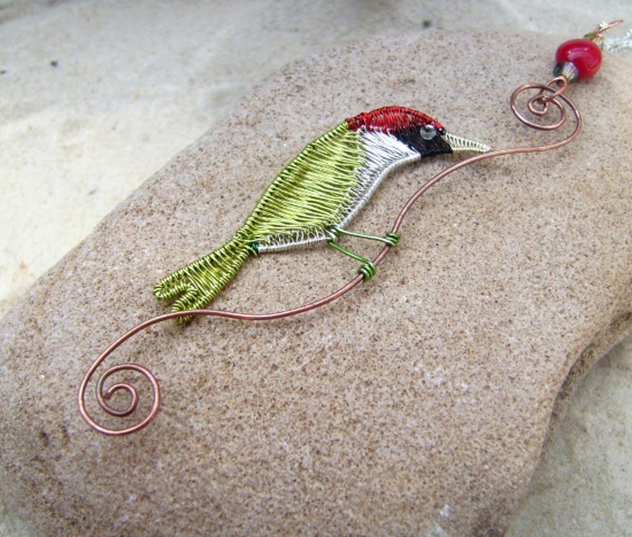 Woodpecker Wire Bird Necklace - Folksy