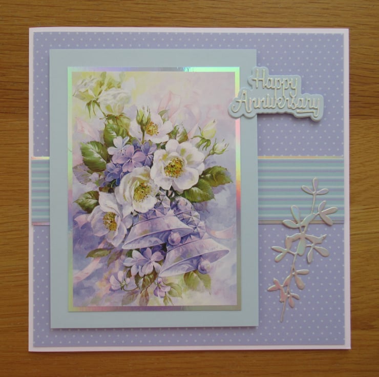 Bells & Flowers Anniversary Card - 19x19cm - Folksy