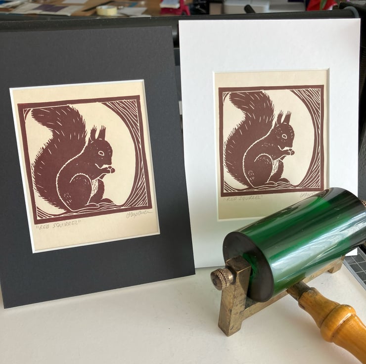Lino Print - Red Squirrel - Folksy