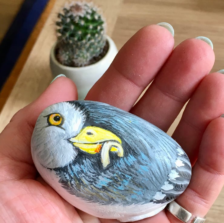 Seagull hand painted pebble bird wildlife portr... - Folksy