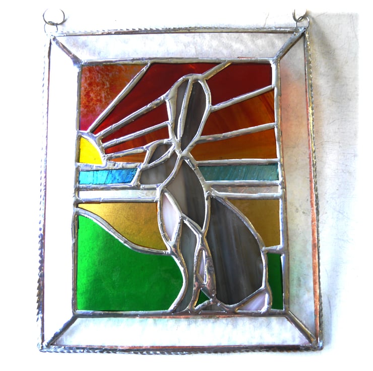 SOLD 240310 Sunset Hare Stained Glass Art Pict... - Folksy