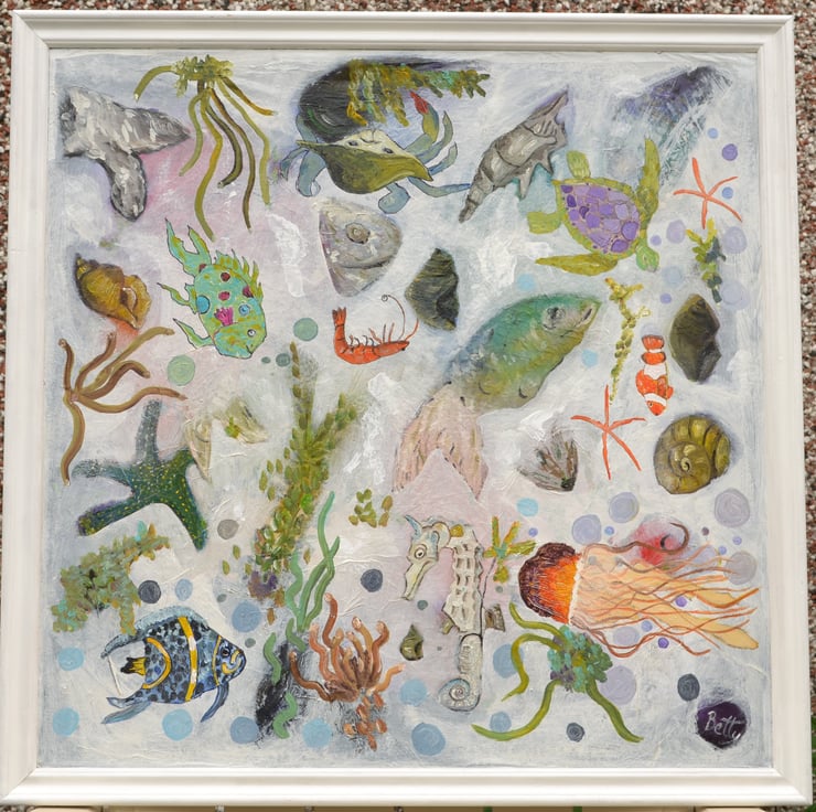 Framed Original Abstract Painting of Sea Life (... - Folksy