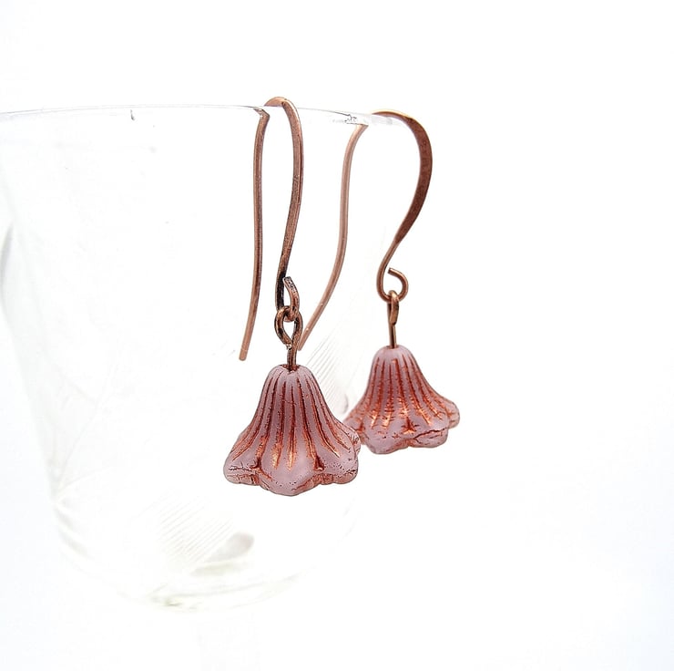 Bell Flower Copper Inlay Earrings (Blush Pink) - Folksy