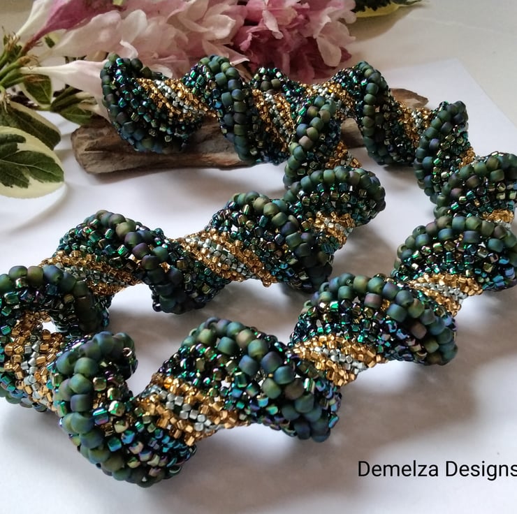 Chunky Cellini Spiral Rope Beaded Necklace sil... - Folksy