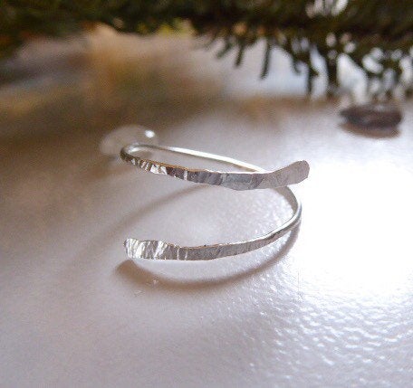Open silver ring, hammered wrap around ring in ... - Folksy