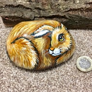 Hand painted pebble rabbit rock art pet stone p... - Folksy