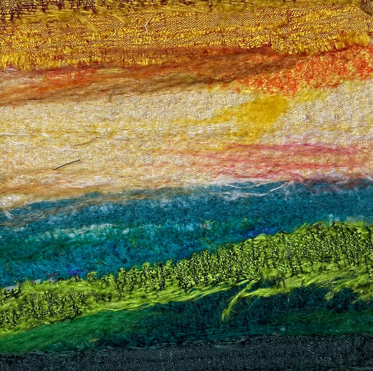 Silk and wool textile art sunset abstract lands... - Folksy