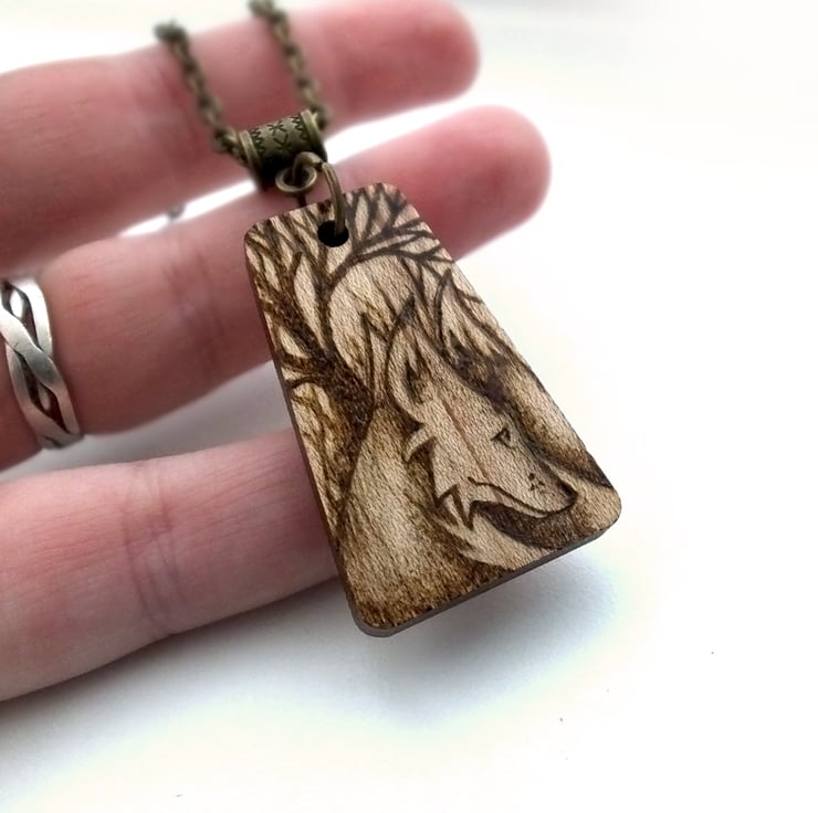 Winter Woodland Fox Pyrography Pendant Necklace - Folksy