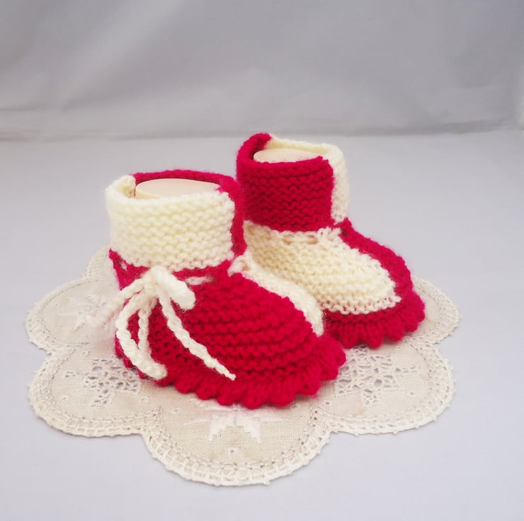 Hand Knit Baby Booties, Domino Booties, Two Col... - Folksy