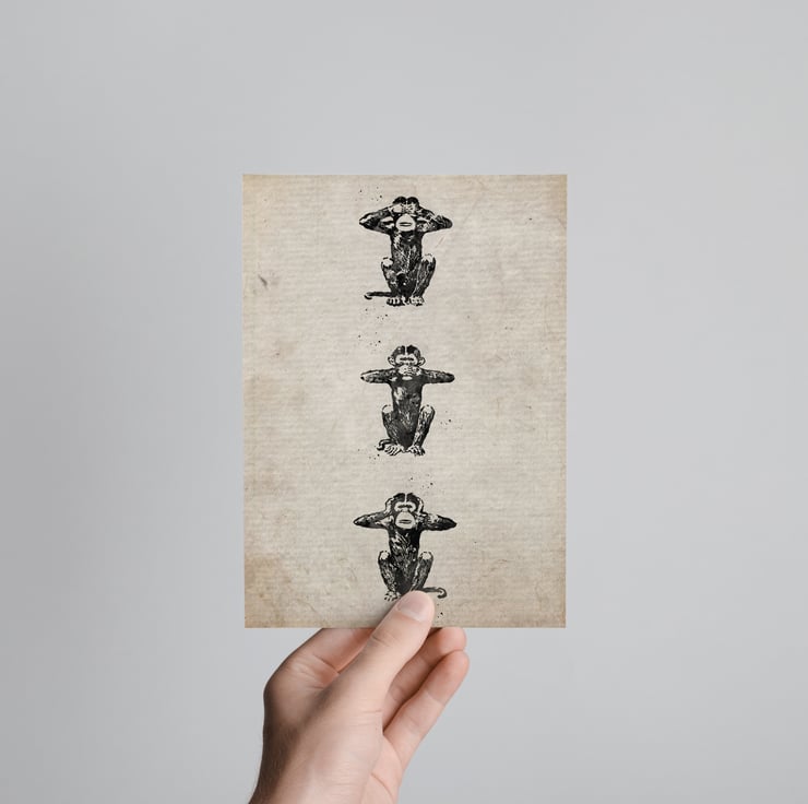 Stacked Three Wise Monkeys Ink Stamp art portra... - Folksy