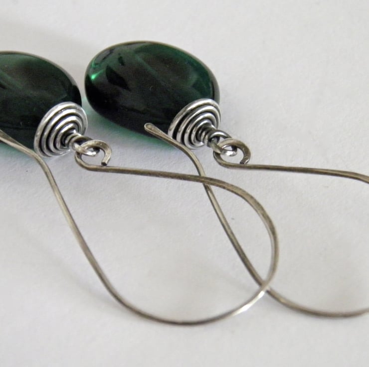 Sterling Silver Green Earrings - Folksy